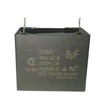 China CBB61 450V 8.0UF Ac Fan Run Capacitor B-Class Protected 10000AFC Two Quick Connect Terminals for sale