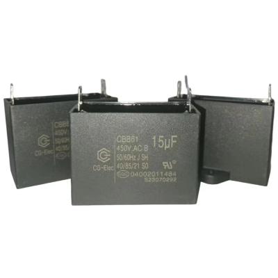 China Cbb61 Air Conditioner Fan Capacitor 450V 15mfd UL810 Two Quick-Connect Terminals for sale