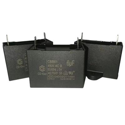 China 450V 6.0mfd CBB61 Two Quick-Connect Terminals Air Conditioner Fan Capacitor for sale