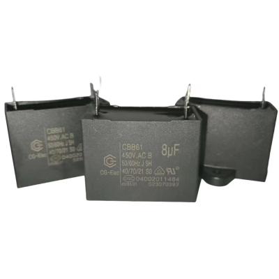 China CBB61 Motor Start Running Capacitor 450V 8.0UF Fan Capacitor Front Lug 10000 Hours for sale