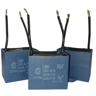 China CBB61 250V 30mfd Line Length 60 Ceiling Fan Capacitor With Plastic Triangle With Location Hole for sale