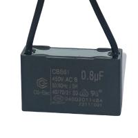 China CBB61 450V 0.8mfd 10000 Hours Ceiling Fan Capacitor With 100 Line Length for sale