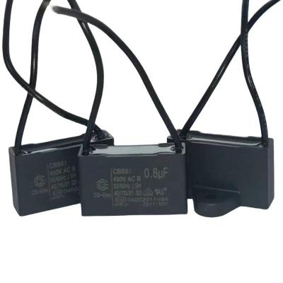 China CBB61 450V 0.8mfd 10000 Hours Ceiling Fan Capacitor With 100 Line Length for sale