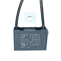China CBB61 250V 1.0mfd Line Length 115 Ceiling Fan Capacitor With Straight Iron Ear for sale
