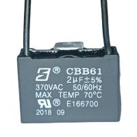 China CBB61 370V 2.0mfd Line Length 50 Ceiling Fan Capacitor With Bent Iron Ear for sale