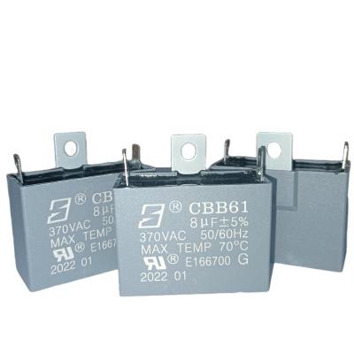 China CBB61 370V 8.0UF Fan Capacitor 187 Terminal Motor Run Capacitor Max Temp 70 ℃ RoHS for sale