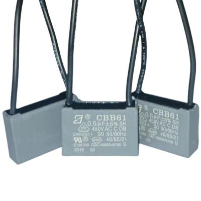 China CBB61 450V 0.5mfd Air Conditioner Fan Capacitor With 100 Line Length for sale