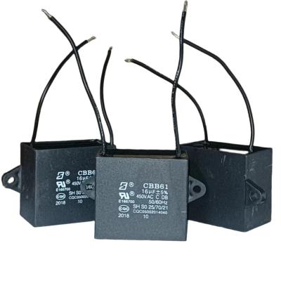 China CBB61 450V 16mfd 100 Line Length Exhaust Fan Capacitor Plastic Triangles With Locating Holes Are On Both Sides. for sale