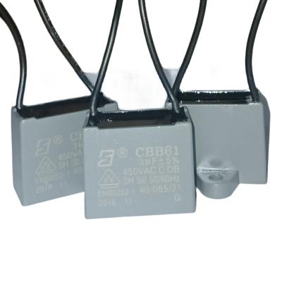 China CBB61 450V 3.0mfd 170Line Length Ceiling Fan Capacitor Plastic Triangles With Location Hole for sale