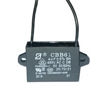 China CBB61 450V 4.0mfd 100mm Line Length Ceiling Fan Capacitor Plastic Triangles With Locating Holes Are On Both Sides for sale