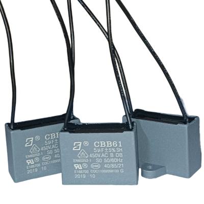 China CBB61 450V 5.0mfd B-Class Ceiling Fan Capacitor Plastic Triangles With Location Hole for sale