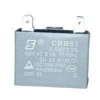 China CBB61 450V 6.5mfd B-Class Industrial Fan Capacitor Bent Iron Ear With Location Hole for sale