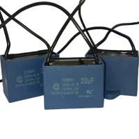 China CBB61 250V 22mfd Blue B-Class Ceiling Fan Capacitor With 200 Line Length VH Terminal for sale