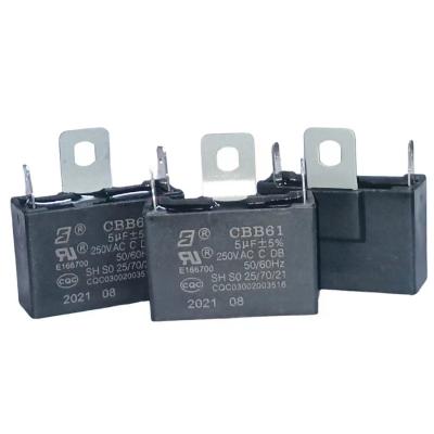 China CBB61 Motor Run Capacitor 250V 5.0UF Celling Fan Capacitor 187 Terminal 3000 Hours for sale