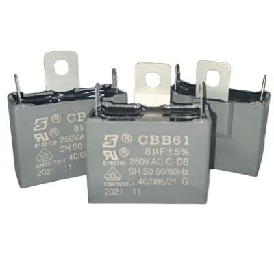 China CBB61 AC Starting Celling Fan Capacitor 250V 8.0UF C-Class RoHS Film Capacitor for sale