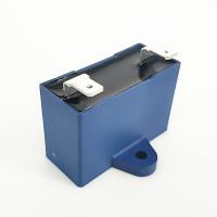 China CBB61 500V 5.0mfd Cooker Hood Capacitor Black Epoxy Blue PBT Case With Mounting Feet for sale