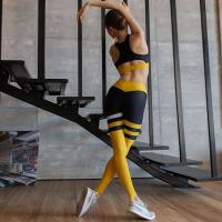 China Indoor Sports Fitness Apparel Yoga set Leggings Striped Patchwork Exercise Clothes for sale