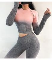 China Ombre Seamless Women's Yoga Apparel / Women Gym Clothing Gradient Leggings+Long sleeve Top for sale