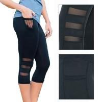 China Calf Length Yoga Pants Capri Sport Pants / Gym High Waisted Black Mesh Leggings for sale