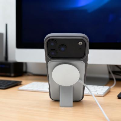 China Camera Protection Magnetic Stand Leather Phone Case with Wireless Charging for sale
