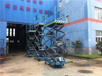 China 300kg Mobile Scissor Lift Rectangle Power Elevated Work Platform Blue for sale