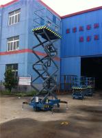China Blue Hydraulic Mobile Scissor Lift Manual Pull Walking 300KG / 500KG 6m for sale