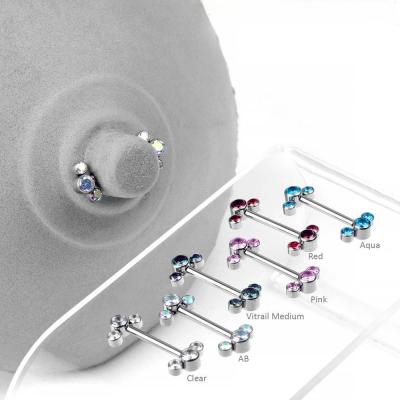 China 1.6mm Titanium Nipple Jewelry Nipple Barbell Jewelry With Triple Cluster Beads for sale