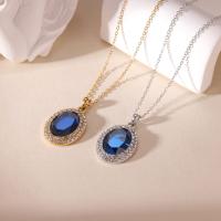 China Necklaces for Women Stainless Steel with Big Blue Oval Zircon Stone and Clear Round Gems for sale
