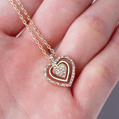 China Gold Plated Bling Bling Love Heart Diamond Pendant Link Chain Necklace for Women for sale