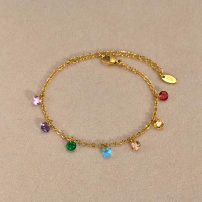 China Fashion Luxury Lady Women's Jewelry Gold Plated Stainless Steel Charm Bracelet with Colorful Zirconia for Women for sale