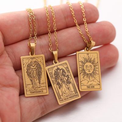 China Gold Plated Vintage Square Stainless Steel Tarot Cards the Sun Pendant Necklace for sale