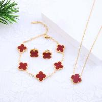 China Stainless Steel Gold Plated Anti-Tarnish Clover Jewelry Set For Girls & Women for sale