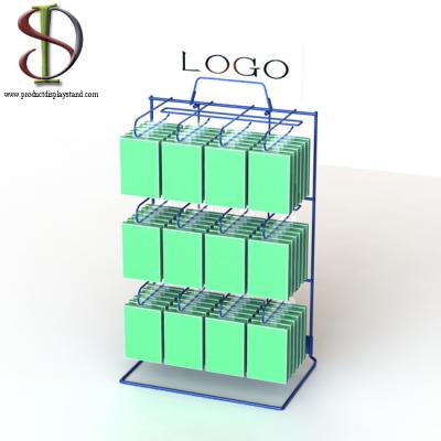 China Wire Hooks OEM Metal Table Top Display Stands With Back Locker And Top Logo for sale