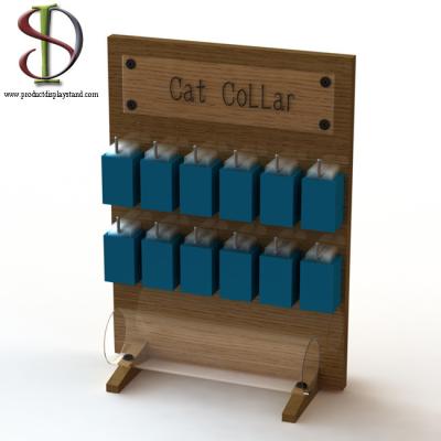 China Wood 30cm X 20cm X 41cm Point Of Purchase Display Stand Cat Collar With Hooks for sale