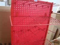 China Red Peg Board Metal Floor Display Stands With Doulbe Sides Easy Moving for sale