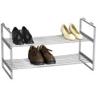 China 2 - Tier House White Wire Shoe Rack / Wire Fram Chrome Stackable Shoe Rack for sale