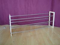China Wooden Frame Shoes Home Display Rack With 3 Layers Expand Iron Chrome Tube for sale