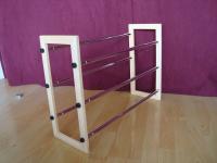China Wooden Frame Shoes Home Display Rack With 3 Layers Expand Iron Chrome Tube for sale