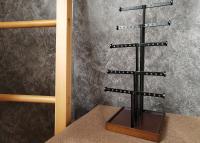 China 5 Rods Earring Metal Table Top Display Stands With Wooden Base For Grocery for sale
