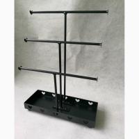 China 3 Bar Necklace Rotatable Metal Tabletop Display Stands Of Gloss Black Wire for sale