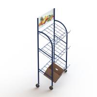 China Supermarket 3 Tier Metal Fruit And Vegetable Display Stand With Wire Shelves And Top Sign for sale