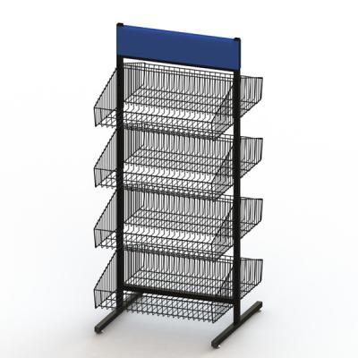 China 5 Tiers 2 Sides Floor Standing KD Metal Wire Basket Rack for sale
