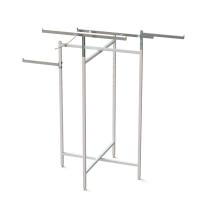 China Adjustable Height 4 Arms Chrome Square Tube Metal Clothing Display Rack for sale