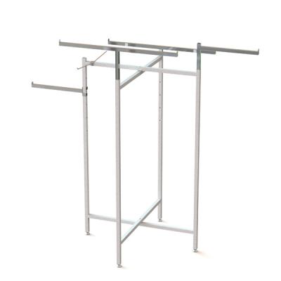 China Adjustable Height 4 Arms Chrome Square Tube Metal Clothing Display Rack for sale