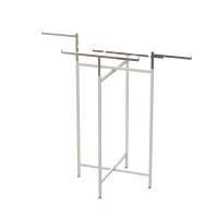 China Adjustable Height 4 Arms Chrome Square Tube Metal Clothing Display Rack for sale