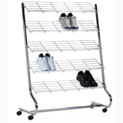 China Wire Sloped Shelves Shoe Rack Floor Standing Multiple Layer Chrome Layer Stand for Shoes for sale
