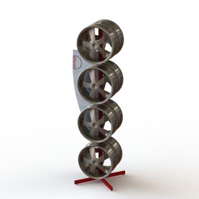China 2 Sided Red Metal Floor Auto Parts Display Racks Knocked Down Base for sale