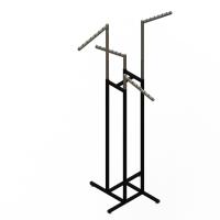 China Chrome 4 Way Black Metal Clothing Display Rack With Sloped Tube for sale