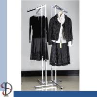 China Chrome 4 Way Black Metal Clothing Display Rack With Sloped Tube for sale