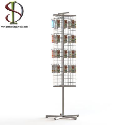 China 3 Sides Wire Grid Spinner Display Floor Stand With Triangle Shaped Grid Panel for sale